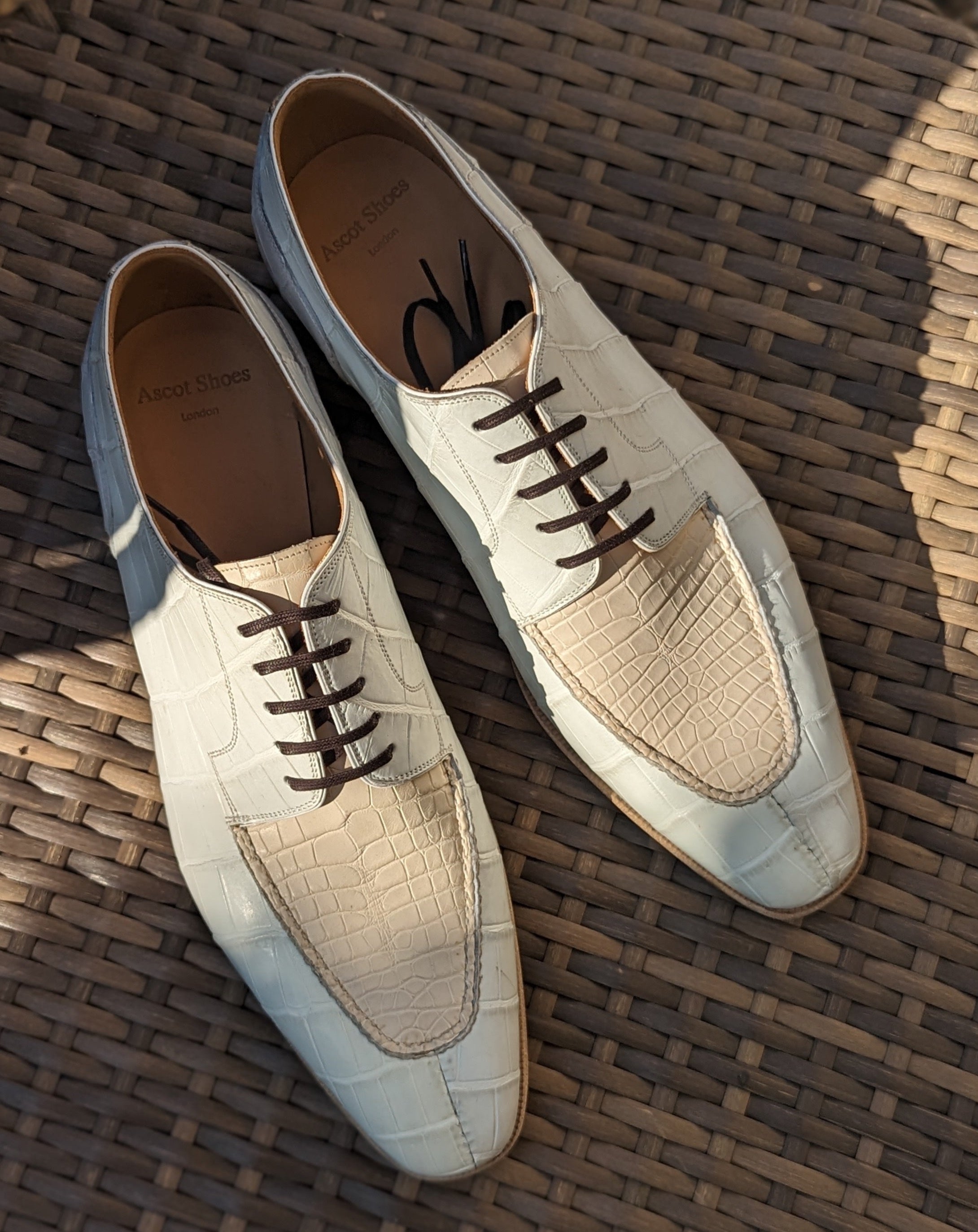 Ascot Kaan - White & Cream Crocodile – Ascot Shoes